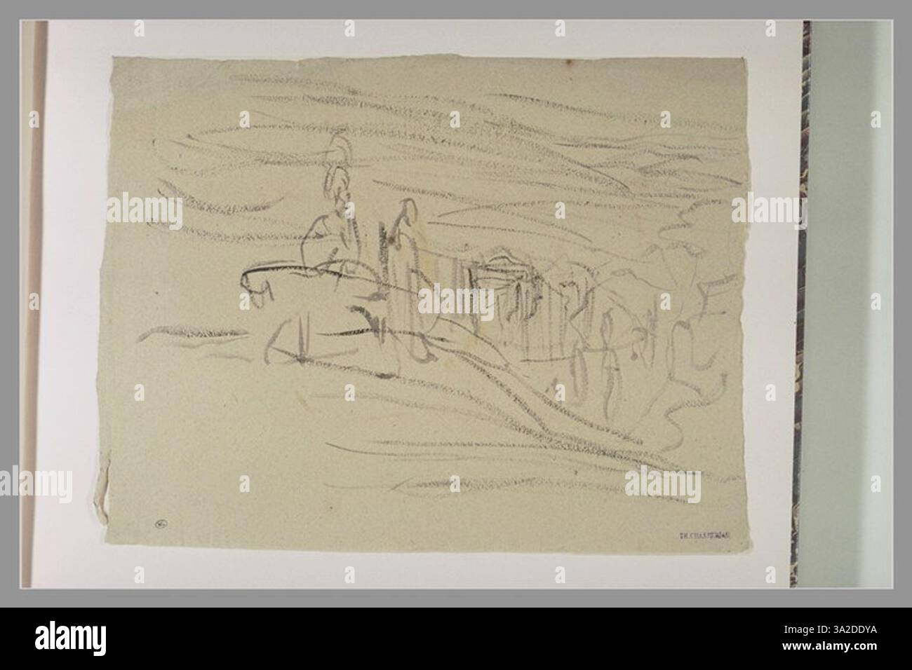 This recto drawing by Chassériau features a landscape sketch. The ...