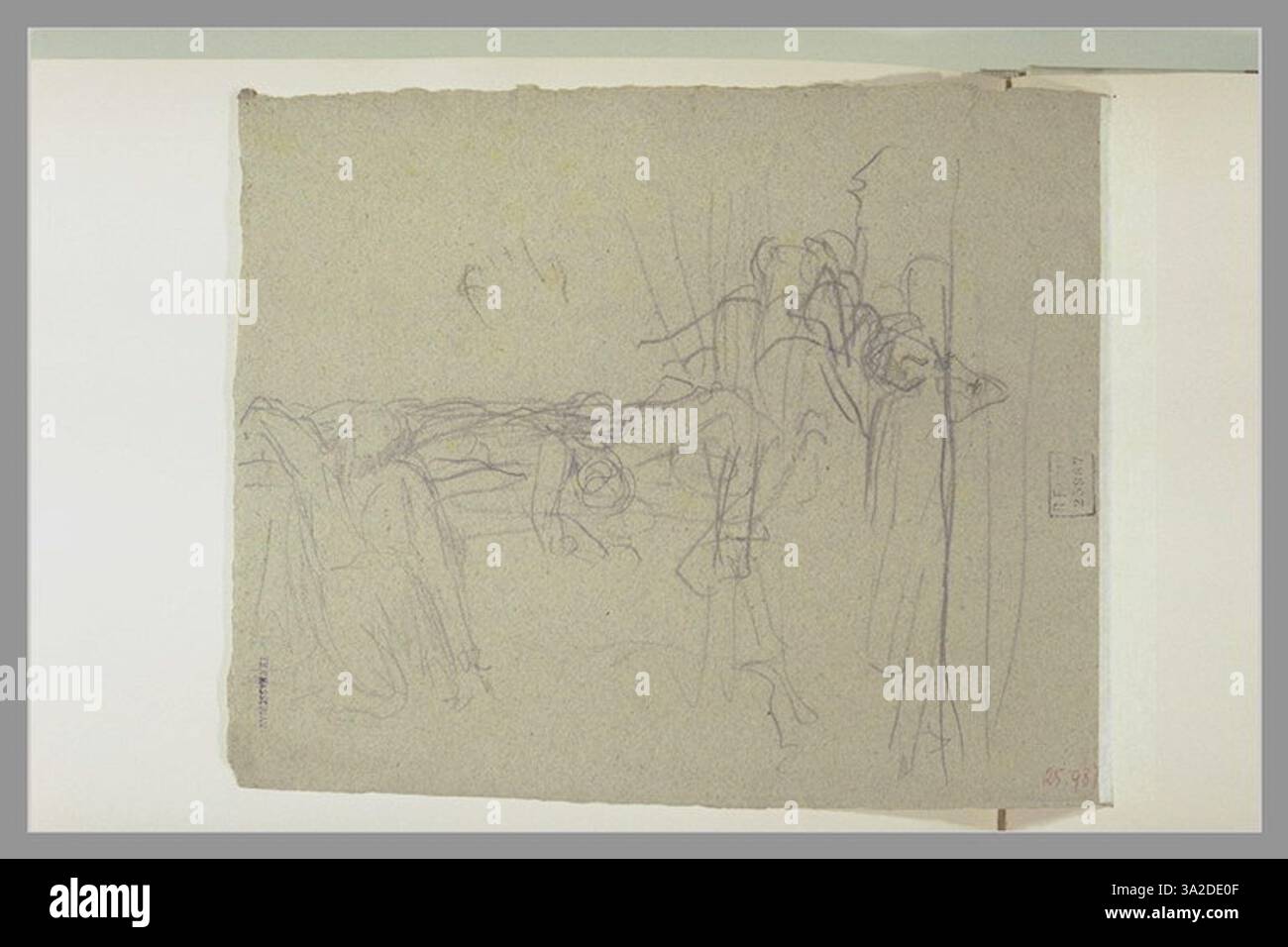 This artwork features a group of figures, including a Spartan dog, near ...