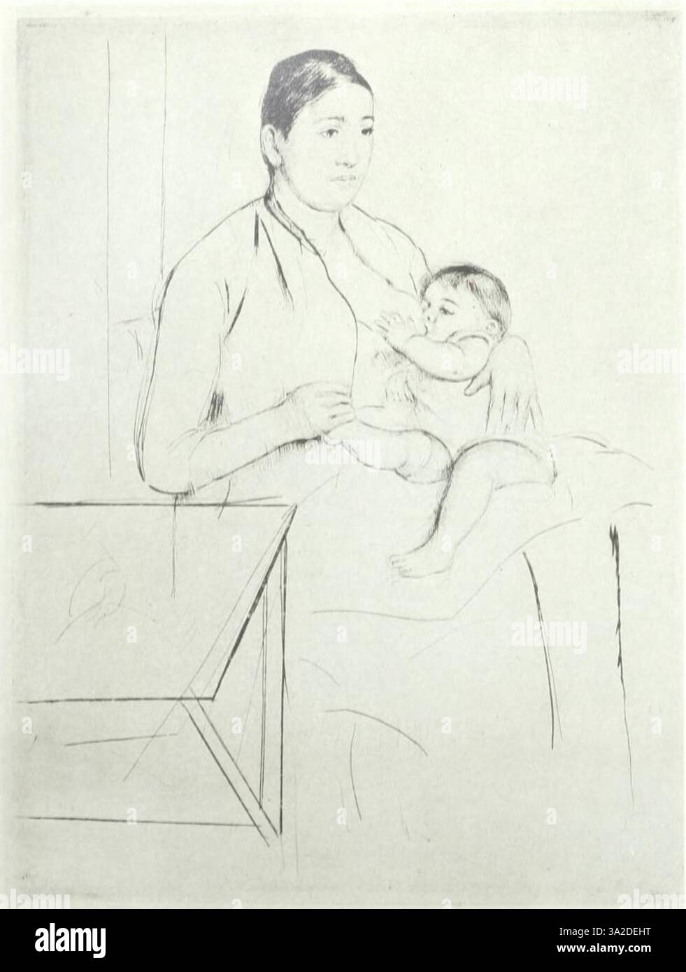 This artwork by Mary Cassatt presents a serene moment between mother ...