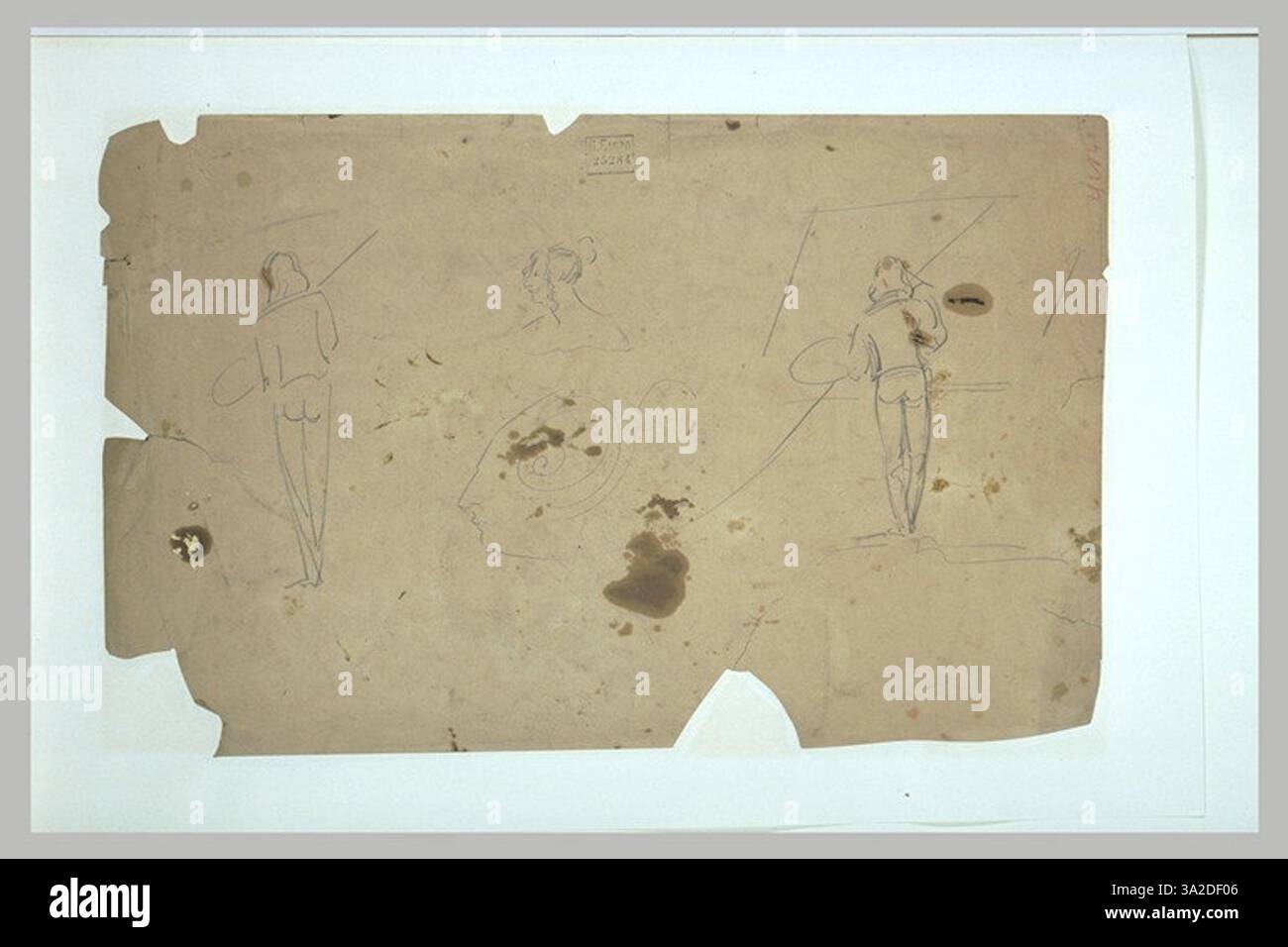 This drawing presents a caricature of a painter at his easel with a ...