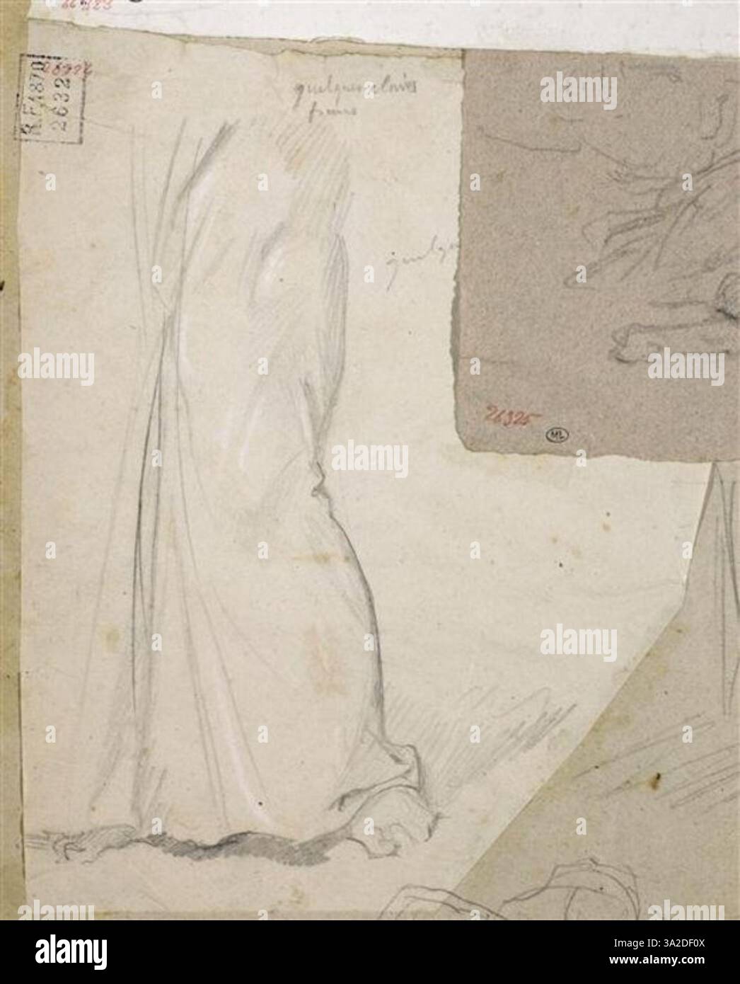 This study by Chassériau shows the lower body of a draped figure ...