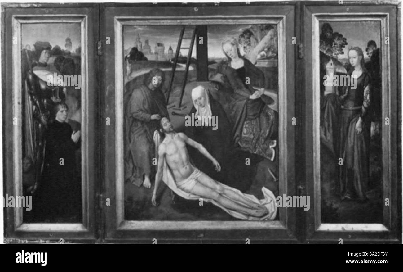 This painting features sacred figures from a biblical narrative ...