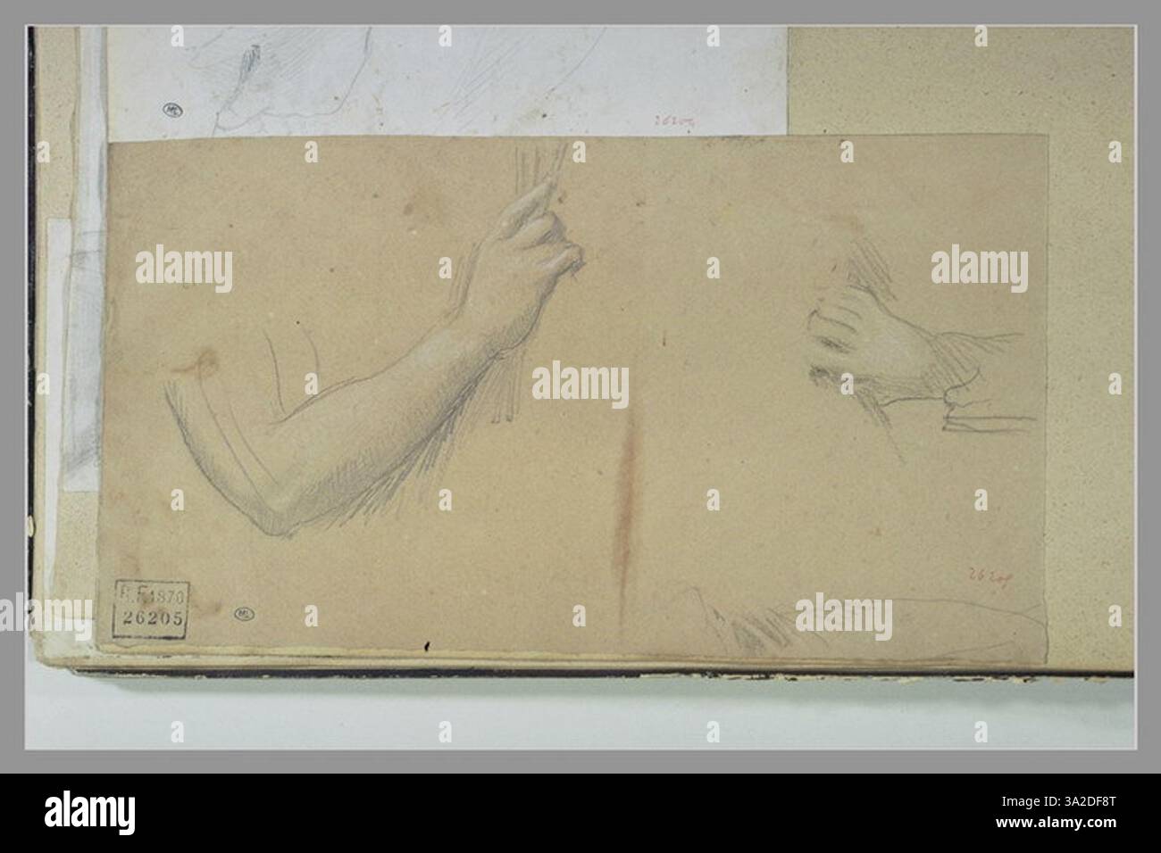 This drawing by Chassériau shows studies of both arms and hands ...