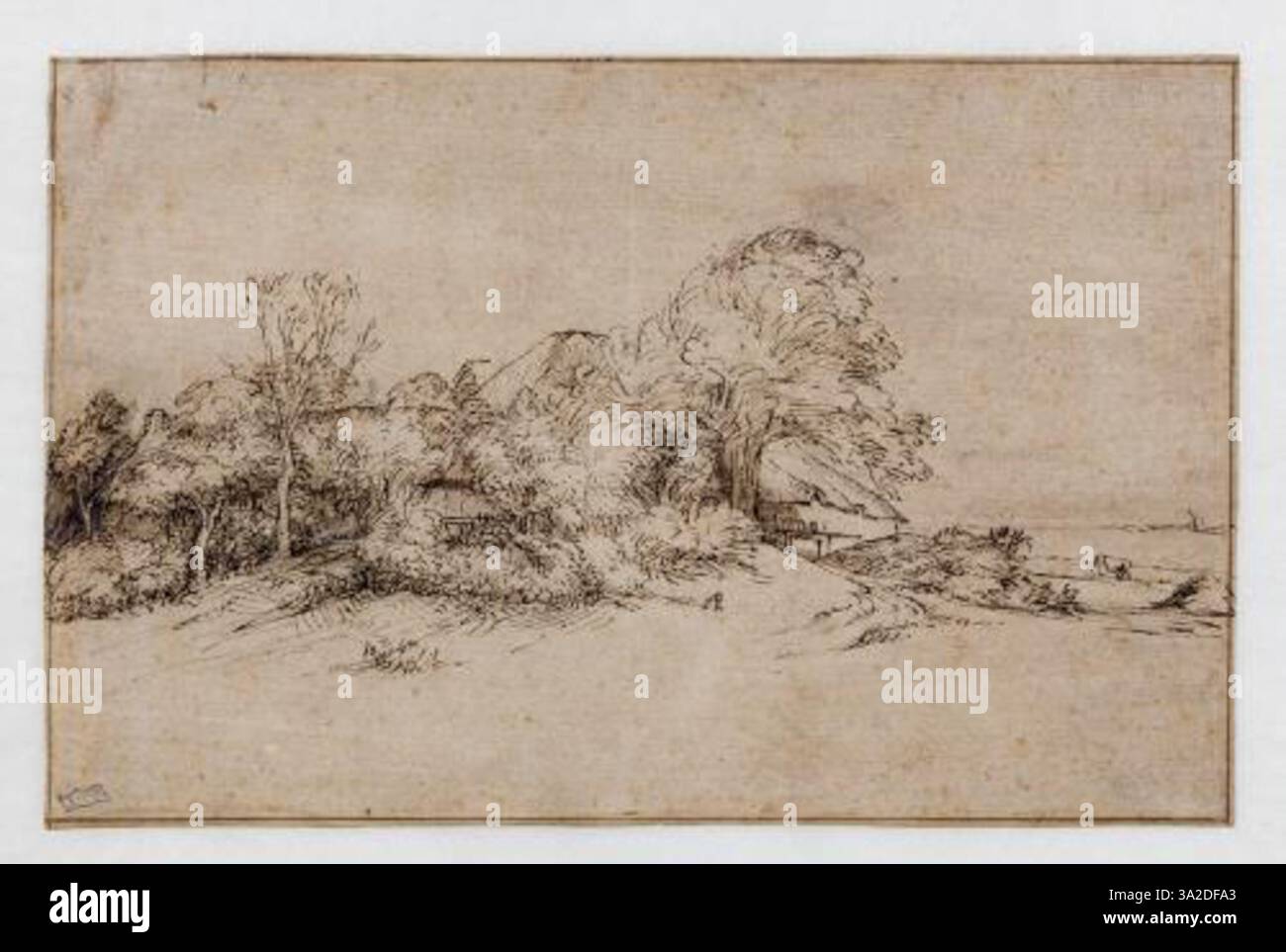 This landscape shows a farmhouse by a watermill, surrounded by trees ...
