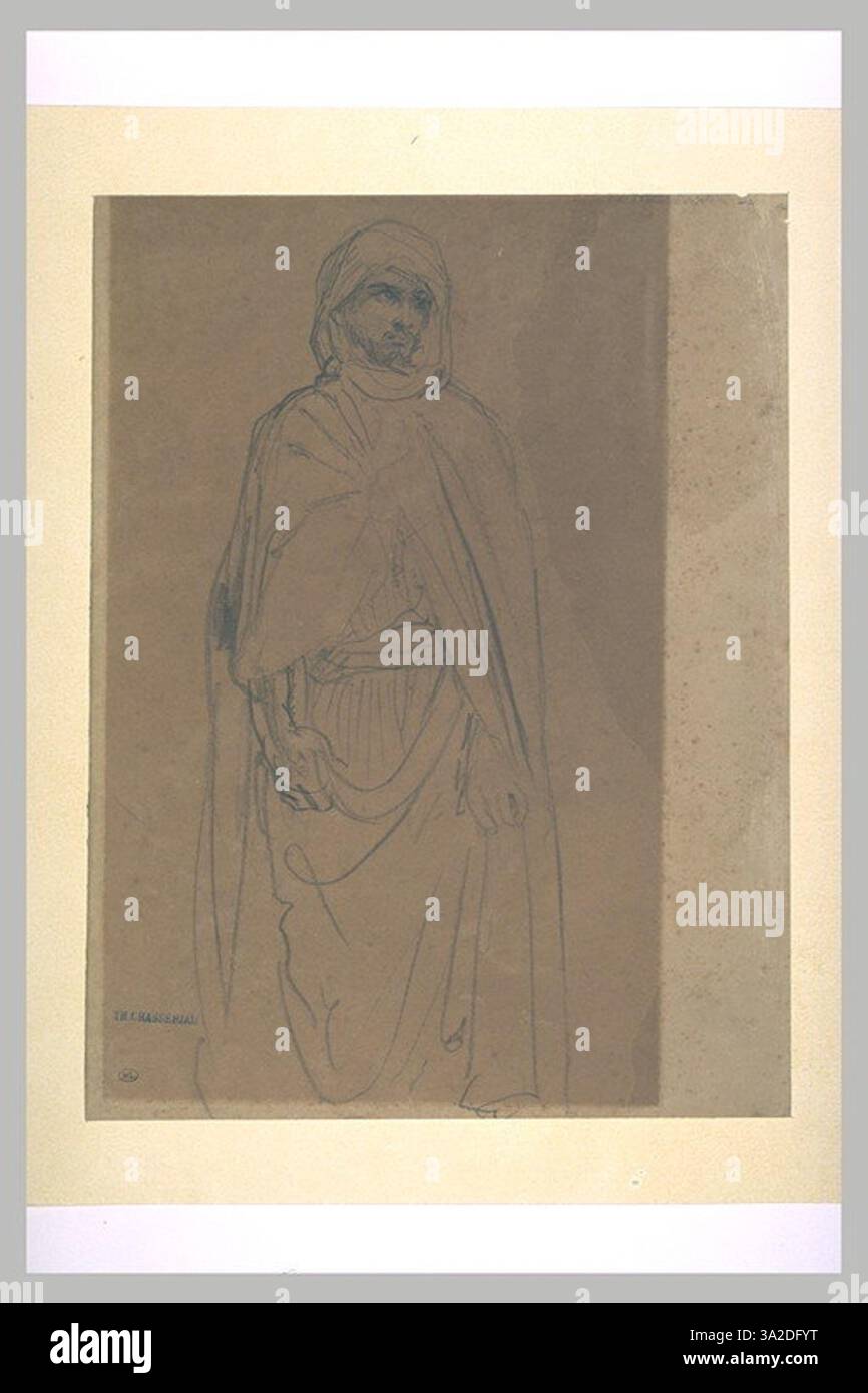 This drawing by Chassériau shows an Arab figure standing, facing ...