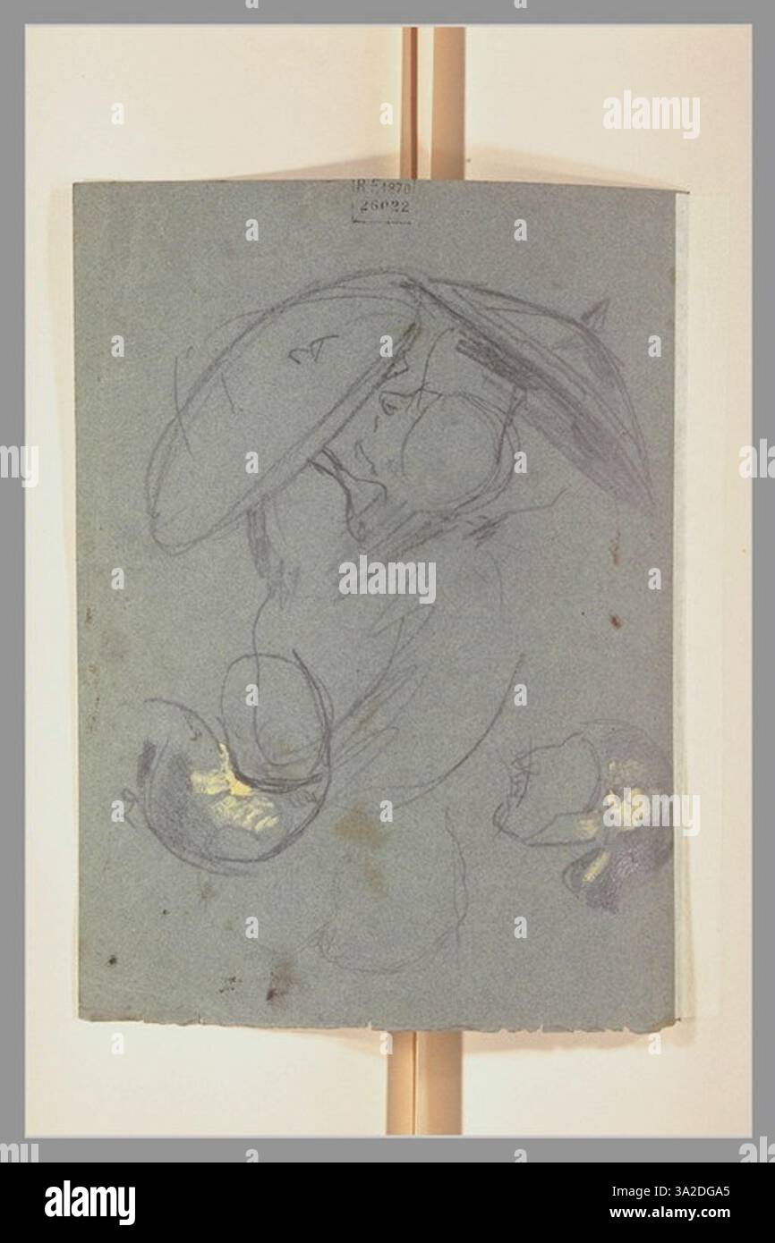 This drawing depicts a male figure shielded by two shields. The focus ...
