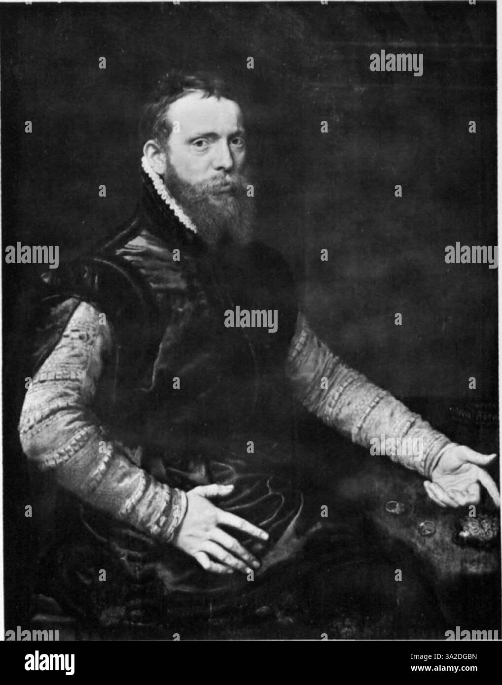 This portrait features a noble figure in luxurious clothing, their ...