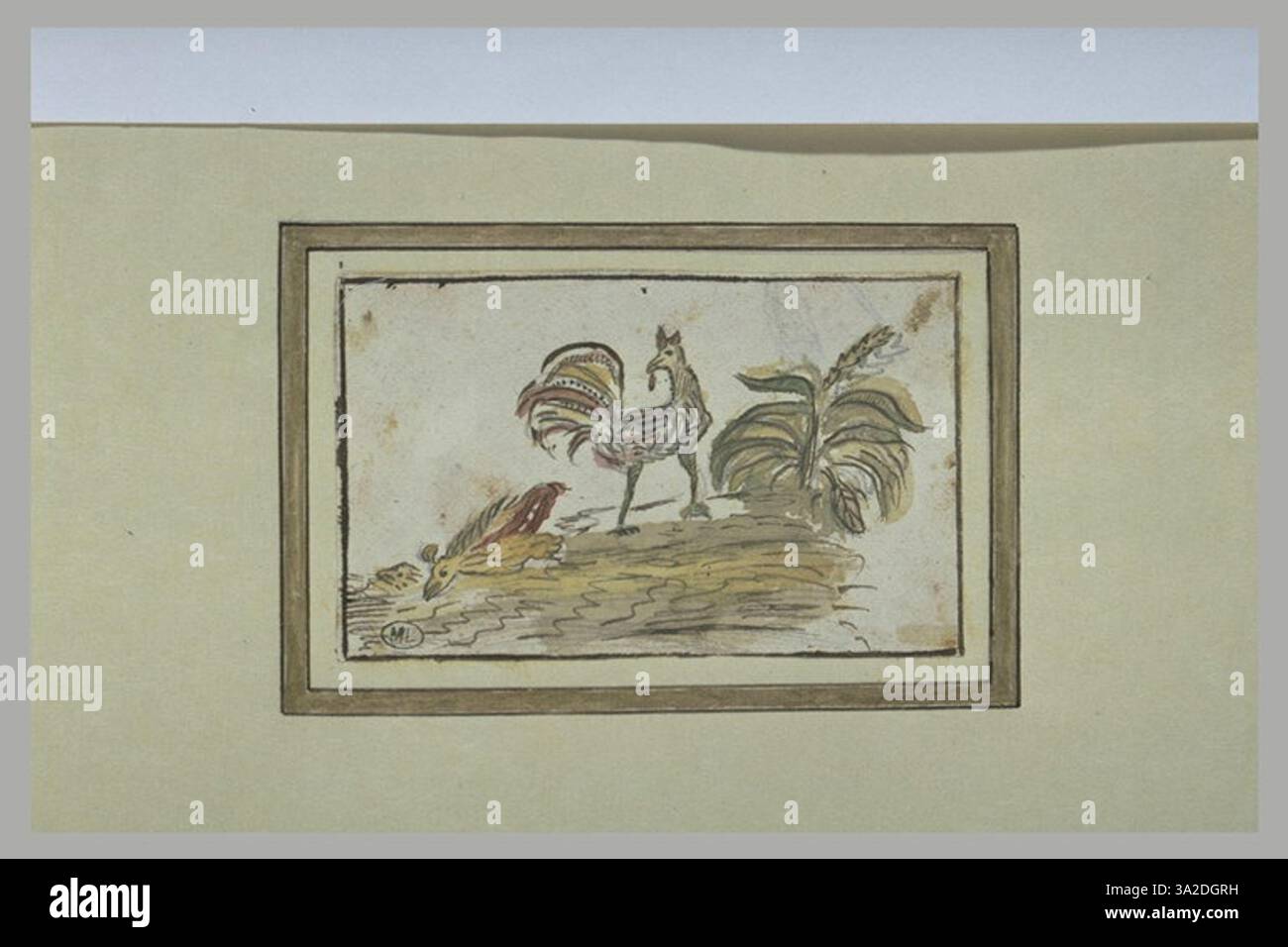 This drawing portrays two birds drinking, focusing on their natural ...