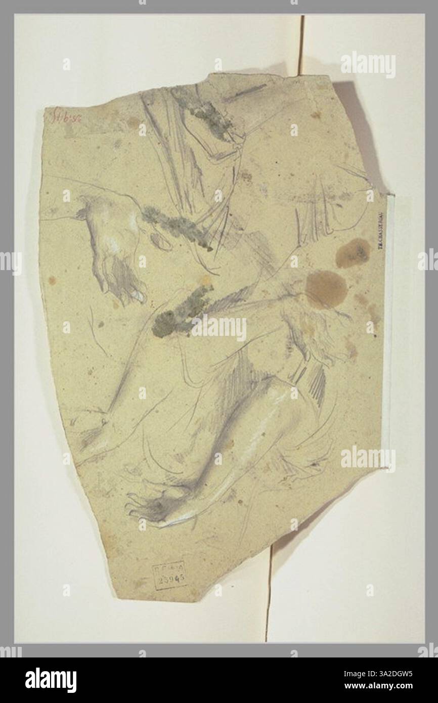 A study of a right forearm and two raised hands by Chassériau ...