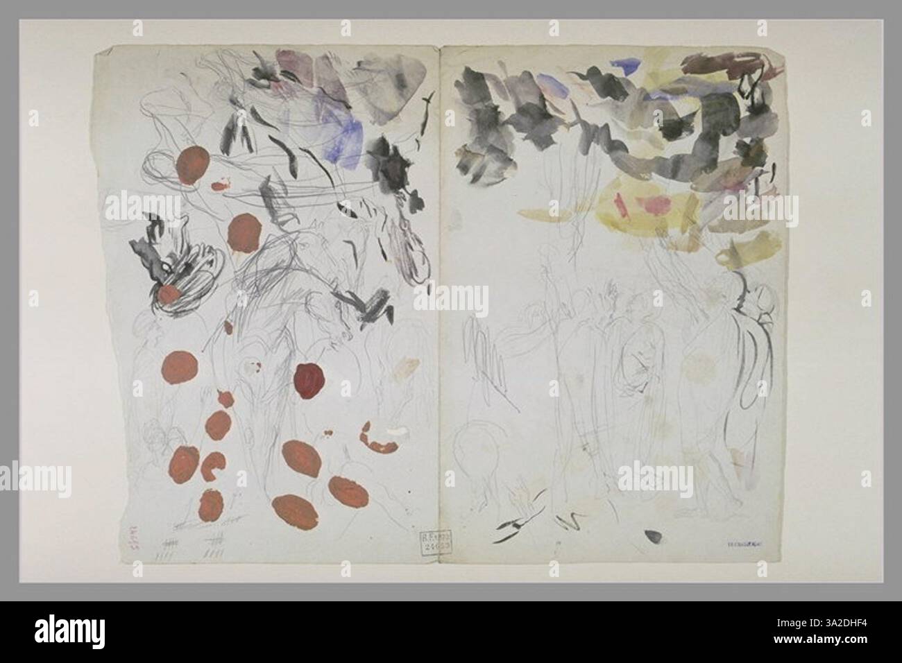 This artwork depicts a group of Jews at the foot of the cross, with ...