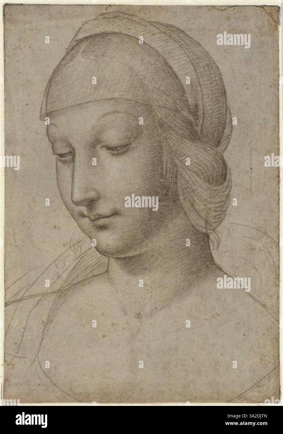 This attributed study by Raphael depicts the head of a woman in three ...