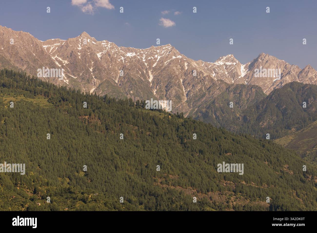View of the Kullu Valley from the village of Vashisht in the state of ...