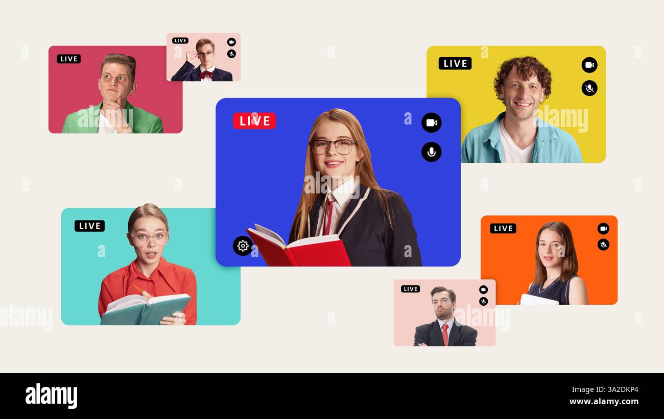 Business people having virtual presentation, engaging global audience ...