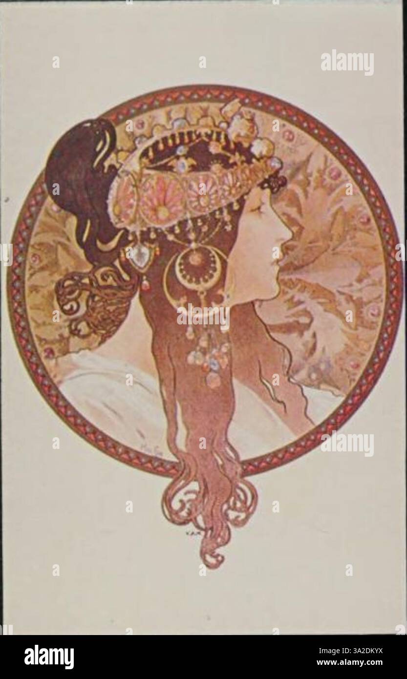 A print from Alphonse Mucha’s 'Bridges' series, featuring a stylized ...
