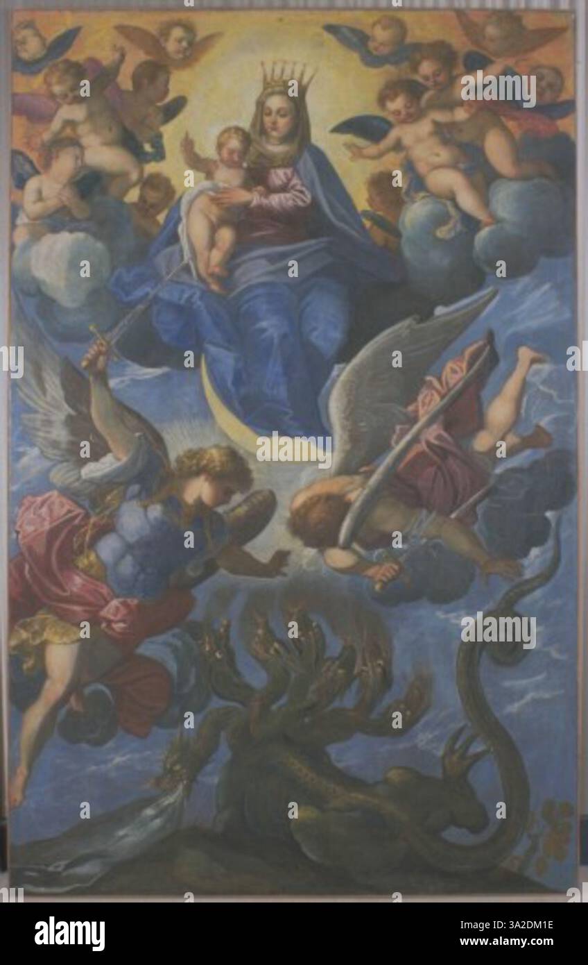 This painting shows the Virgin Mary triumphing over Satan, a symbolic ...