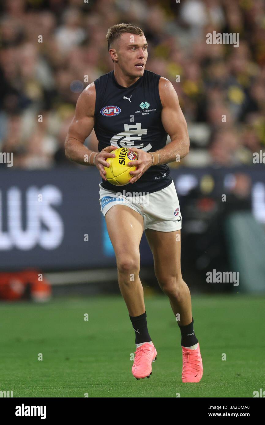 Melbourne, Australia. 13th Mar, 2025. Patrick Cripps of the Blues runs with the ball during the ...