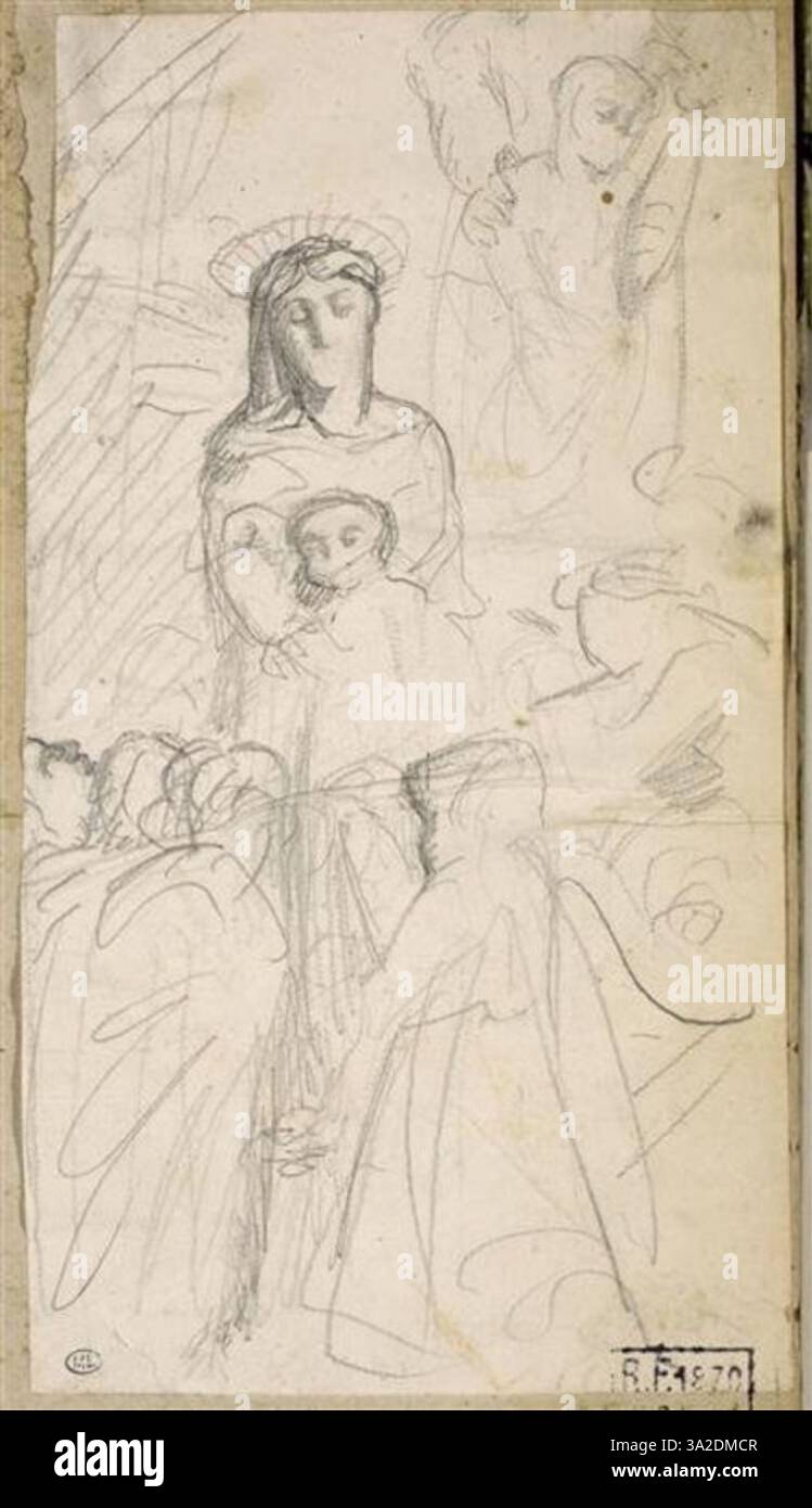 ‘Adoration de l'Enfant’ by Chassériau portrays the religious theme of ...