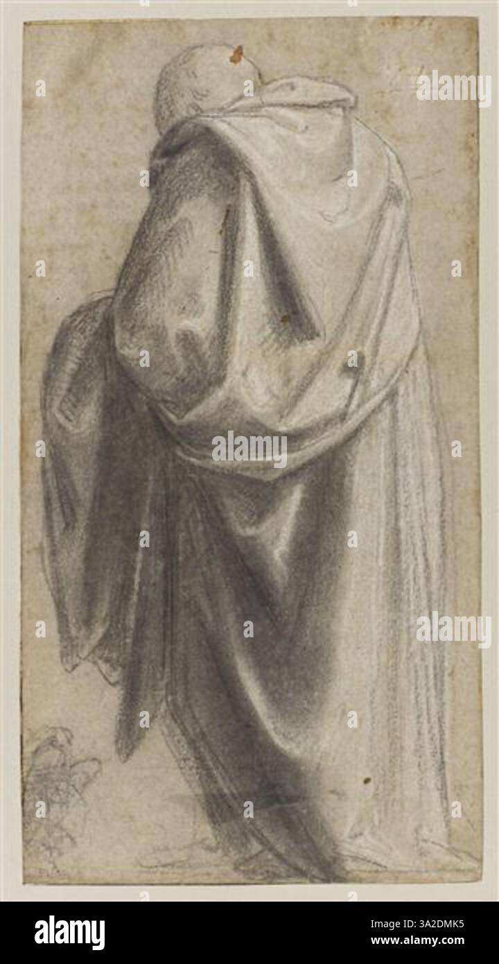 This study by Fra Bartolommeo shows a monk draped in robes, seen from ...