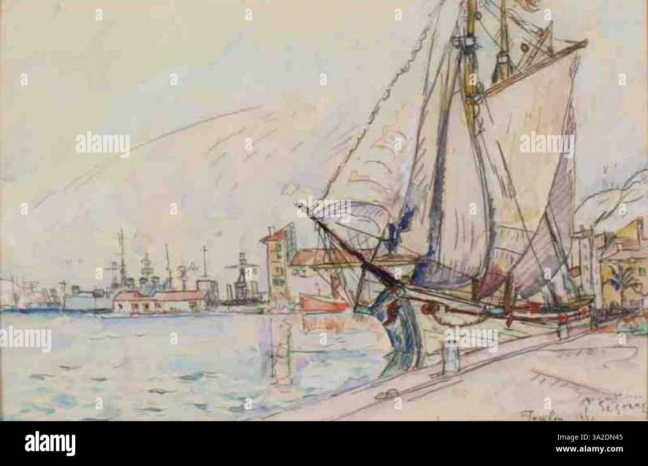 This 1931 work by Paul Signac presents a vibrant portrayal of Toulon, a ...