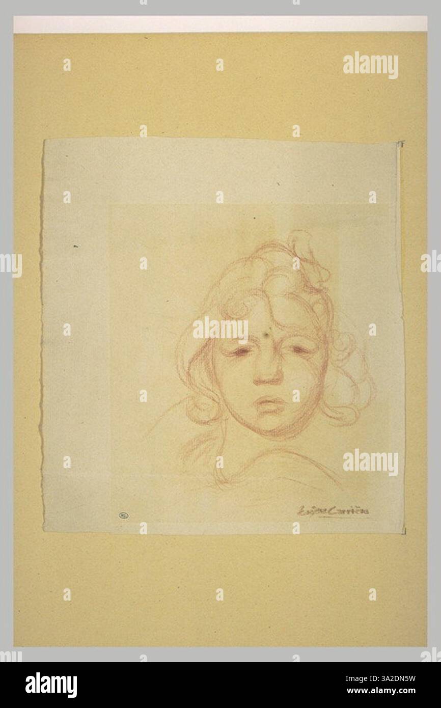 This portrait shows a young girl in bust view, facing forward, with a ...