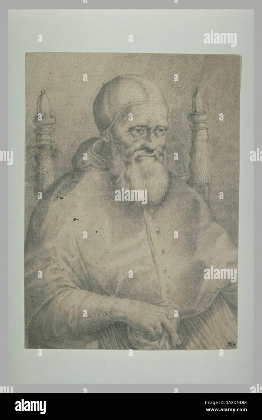 This portrait of Pope Julius II, seated and turned to the right ...