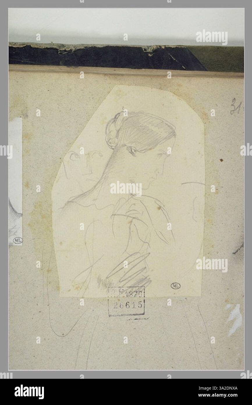 This profile study shows a woman facing right, focusing on her facial ...