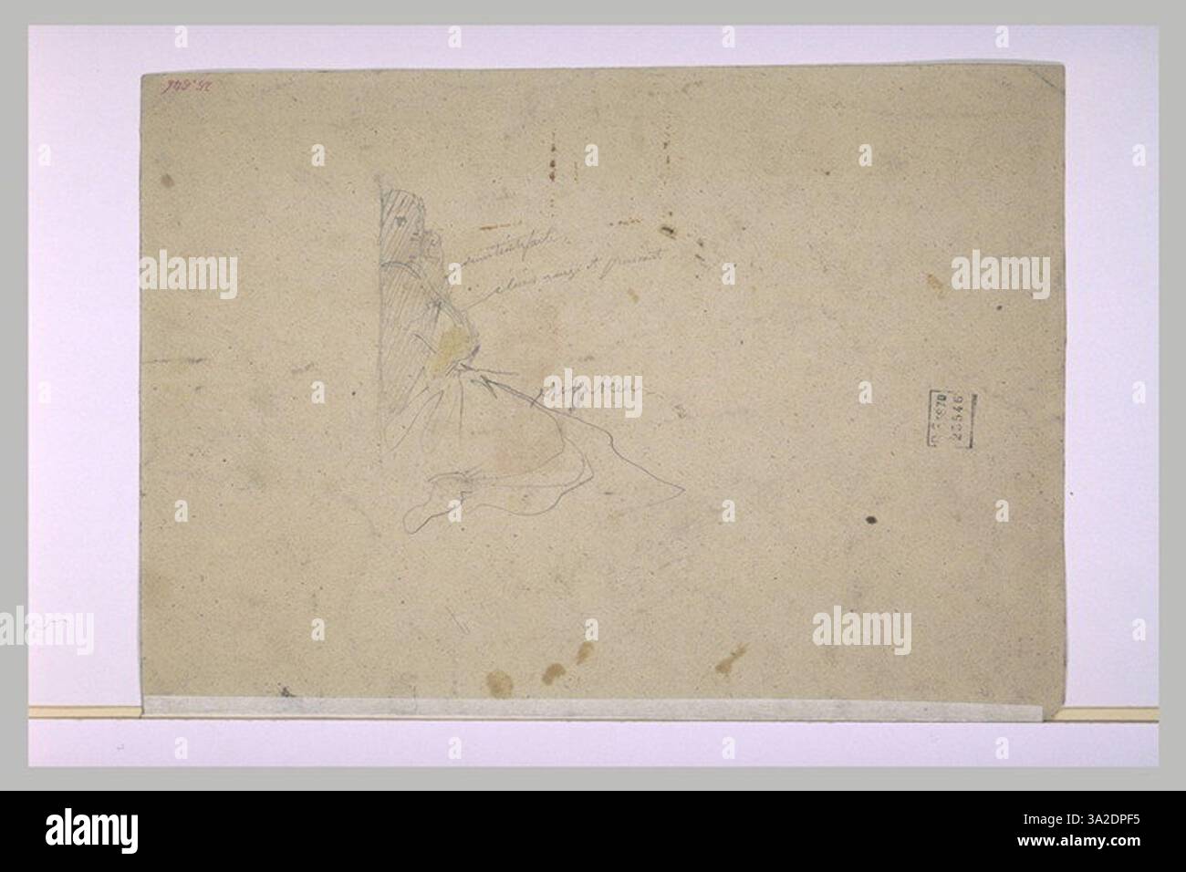 A study of a crouching woman, leaning against a wall. The drawing ...