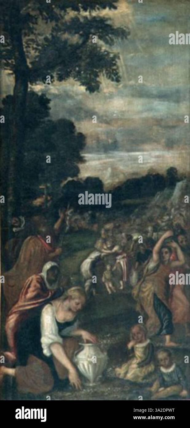 'Caduta della manna' by Andrea Schiavone depicts the biblical scene of ...