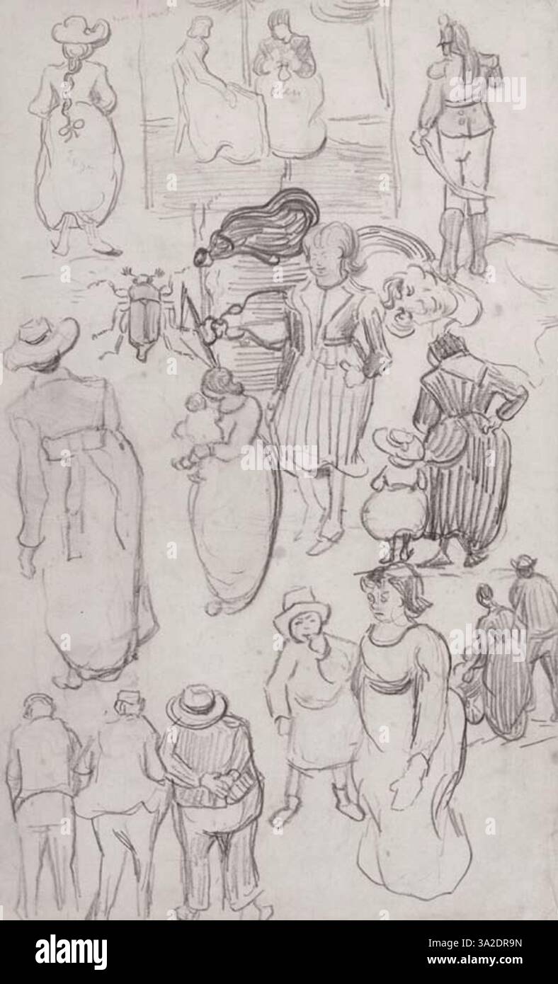 This drawing features figure sketches by Van Gogh, focusing on human ...