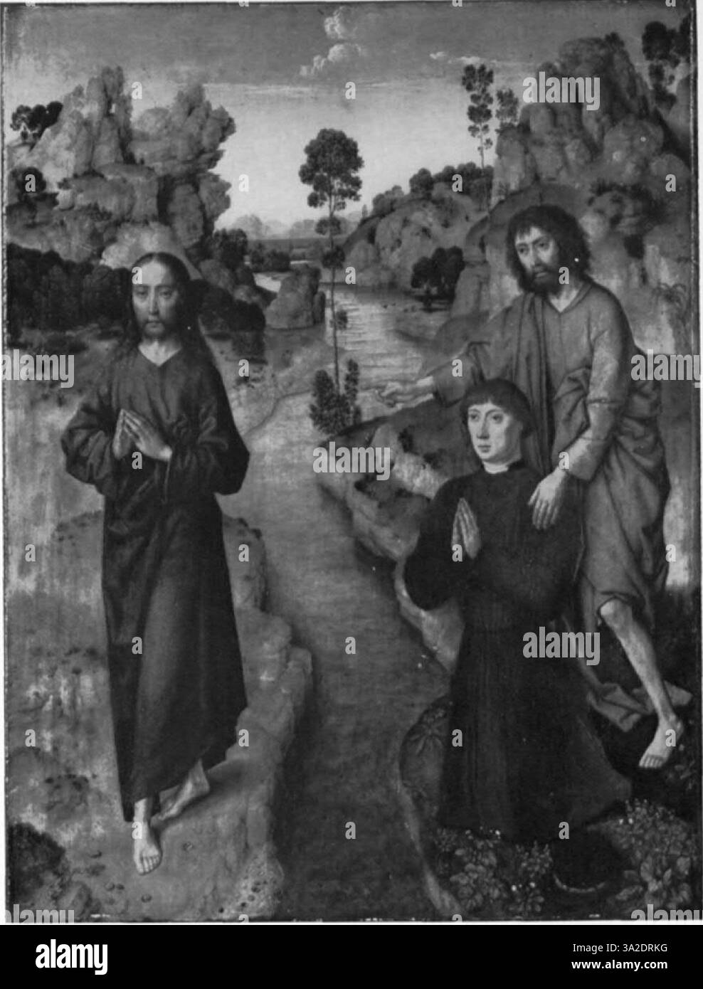 This artwork captures a sacred scene with figures depicted in a moment ...