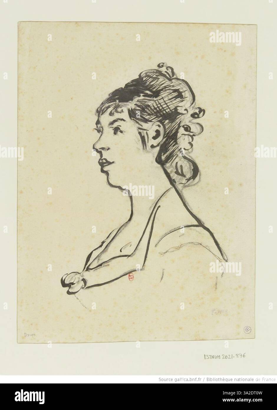 This portrait by Édouard Manet shows a woman in three-quarter view ...