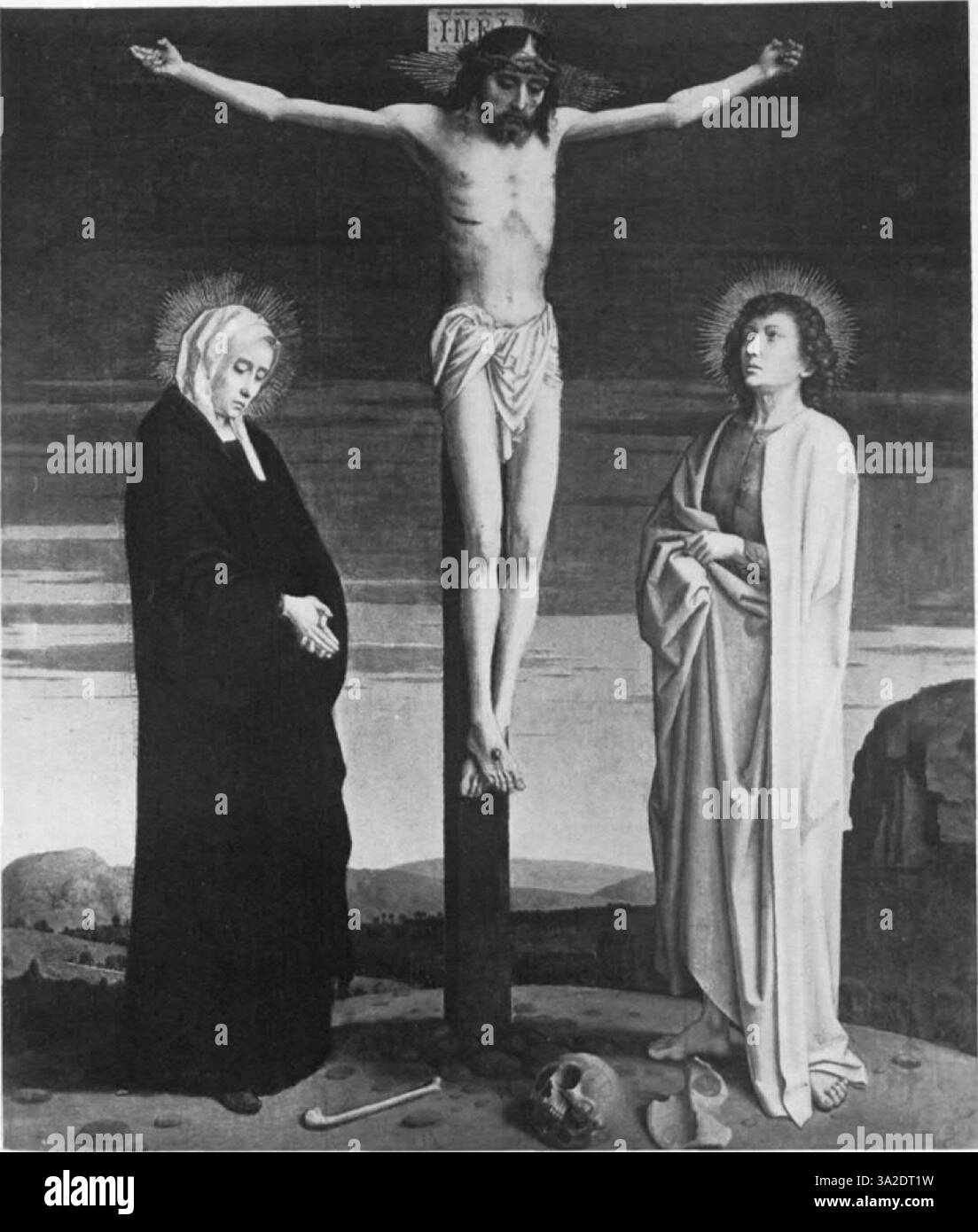 The religious theme of this painting is conveyed through detailed ...