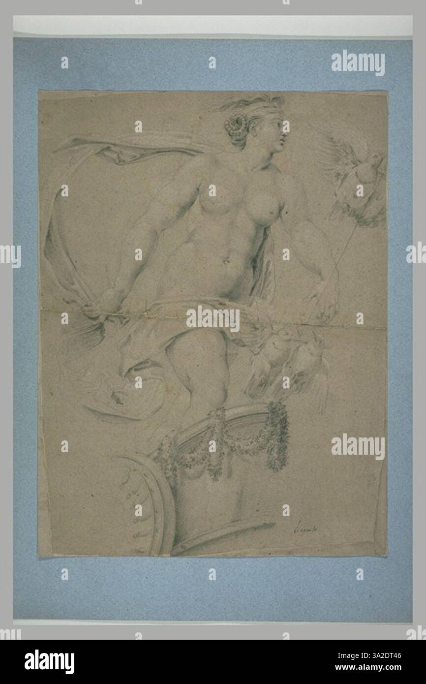 This image shows Venus soaring through the air in her chariot. The ...