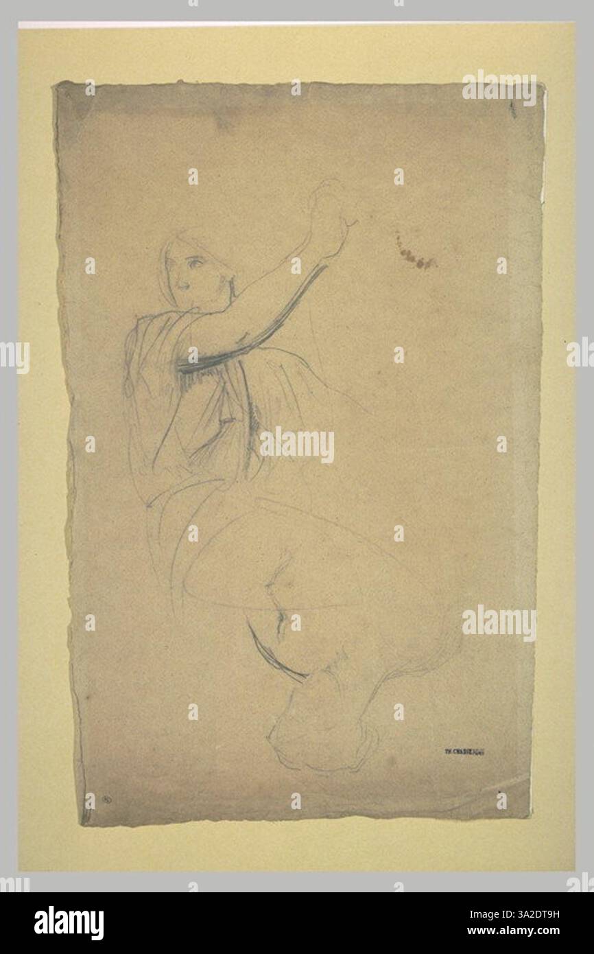 A study of a seated woman in three-quarter view, with her right arm ...