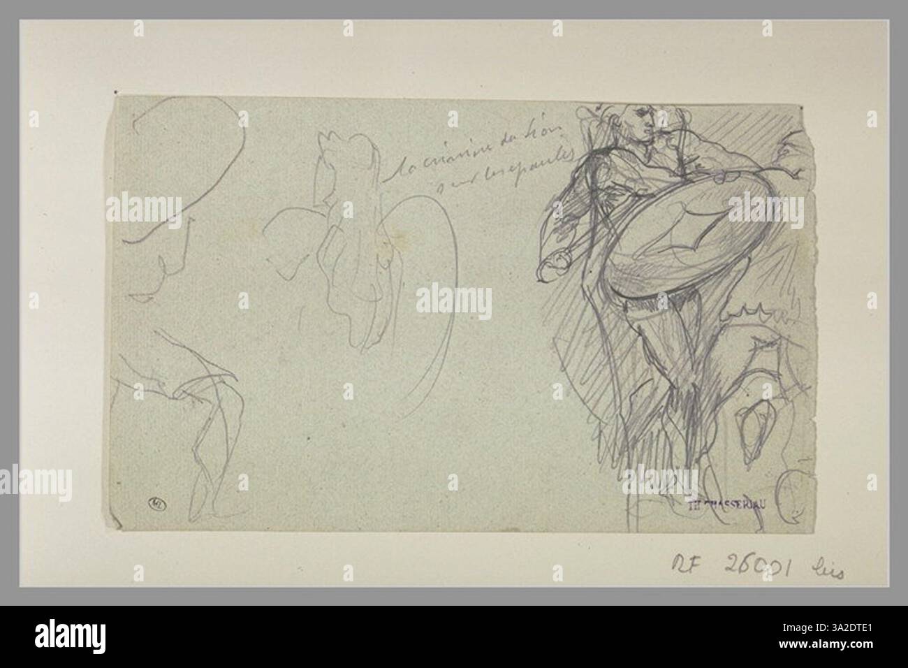 This sketch by Chassériau depicts two warriors in combat, focusing on ...