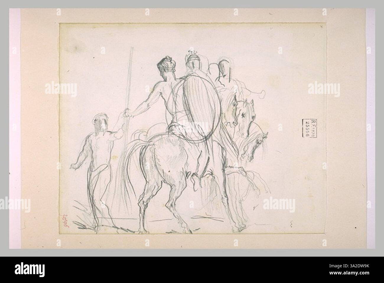 A group of riders turned toward the right, highlighting their direction ...