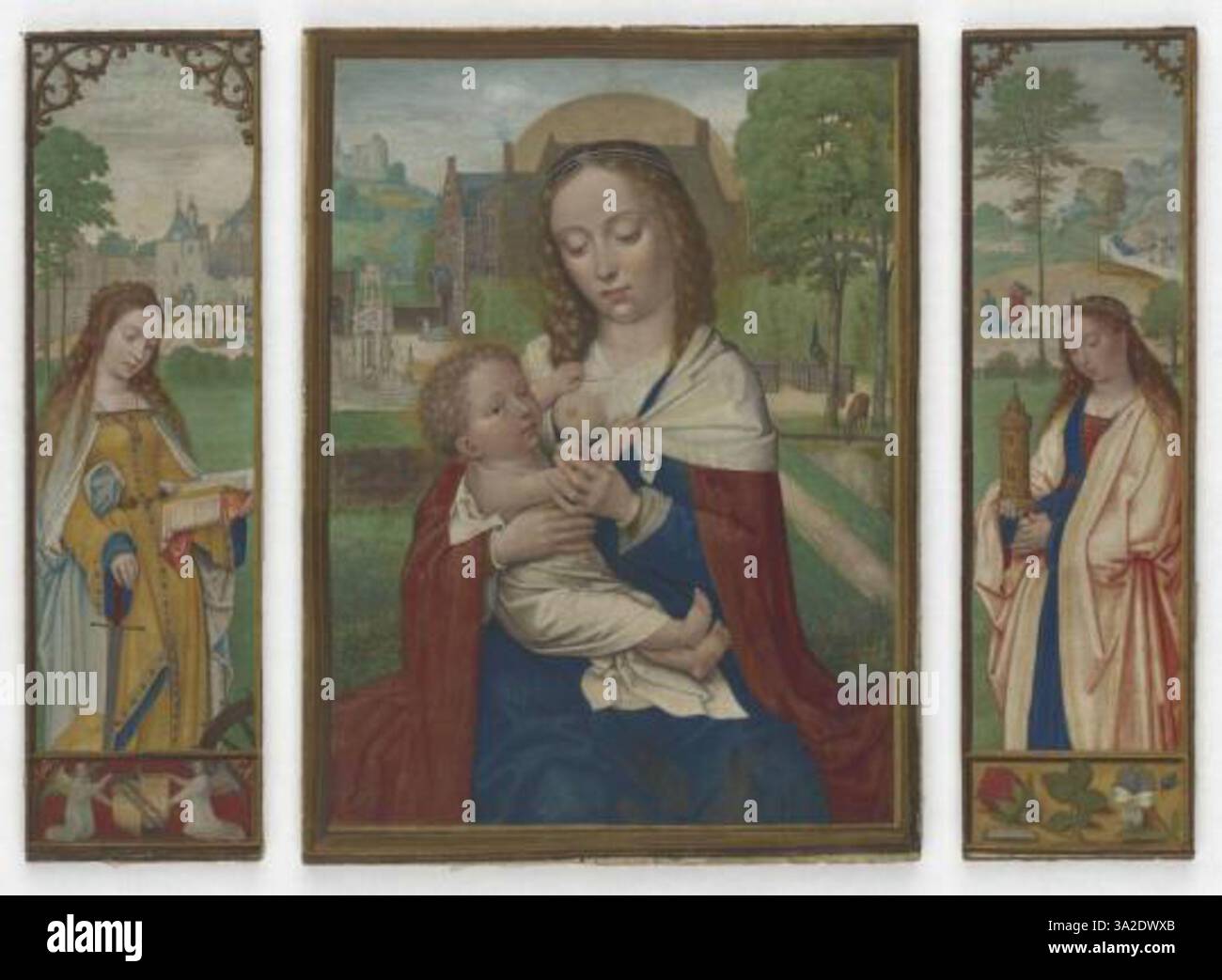 A depiction of the Virgin Mary with the Christ Child and Saints ...