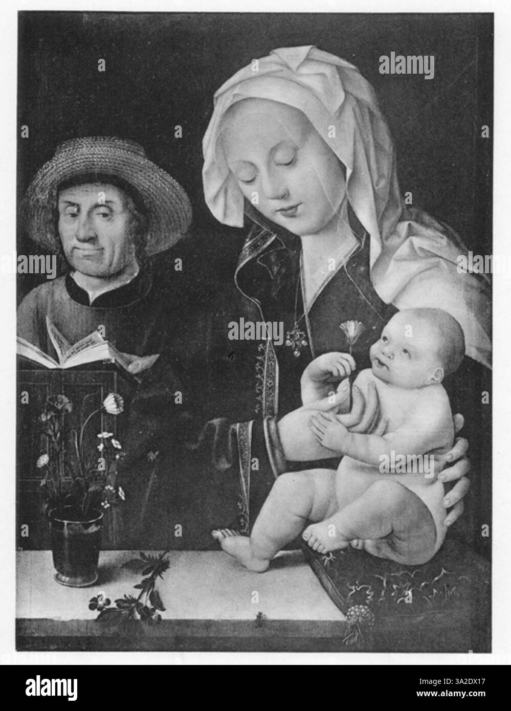 This artwork, after Joos van Cleve, presents the Holy Family in a ...