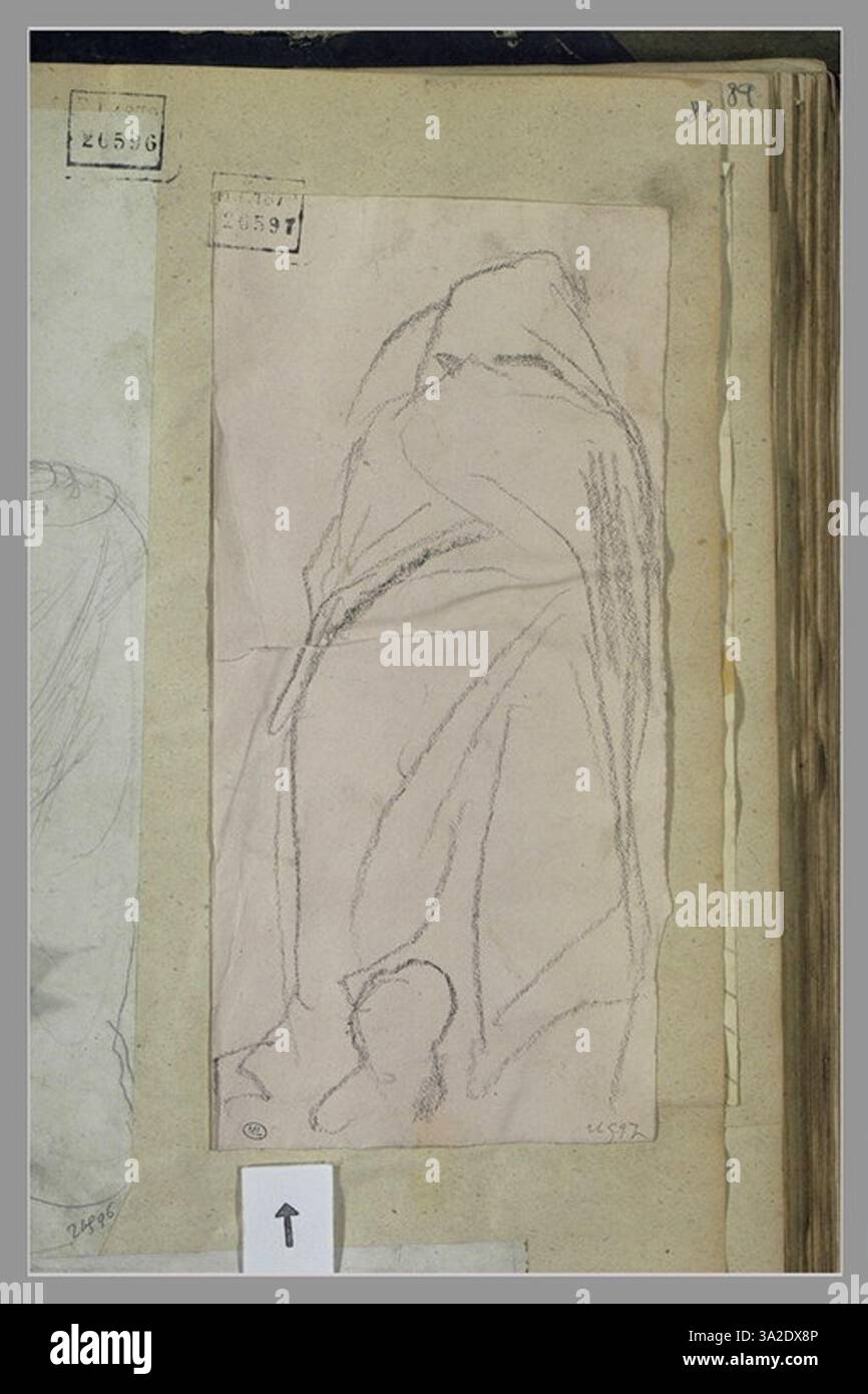 This sketch by Théodore Chassériau portrays a figure kneeling with ...