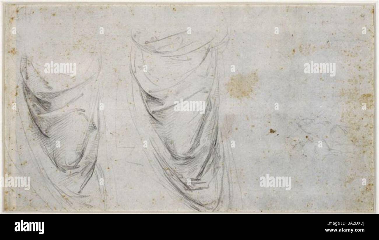 This sketch by Raphael depicts a drapery study for a knight armed with ...