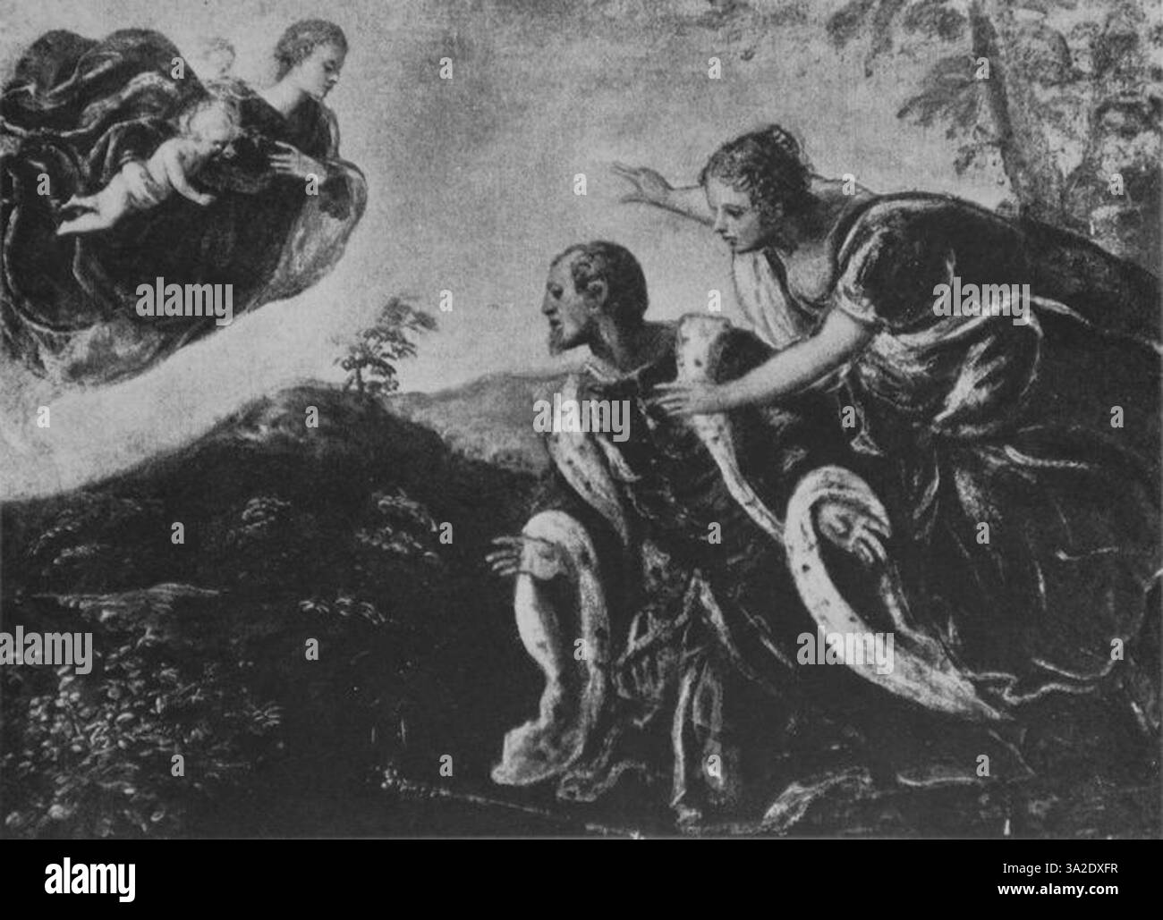 In this work, Tintoretto depicts a dramatic religious or historical ...