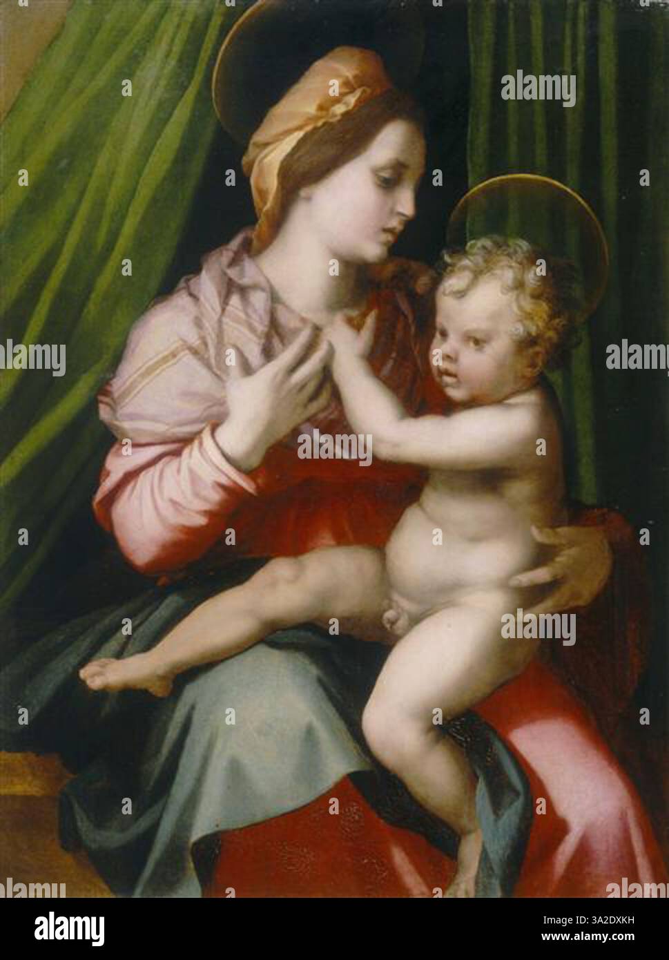 Vierge à l'Enfant (c. 1528–1530) by Andrea del Sarto portrays the Virgin Mary with the Christ ...