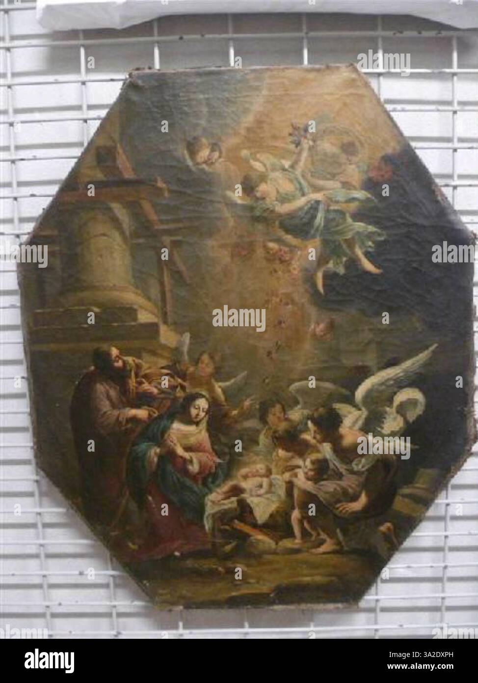 This painting, based on Simon Vouet’s style, depicts the Nativity scene ...
