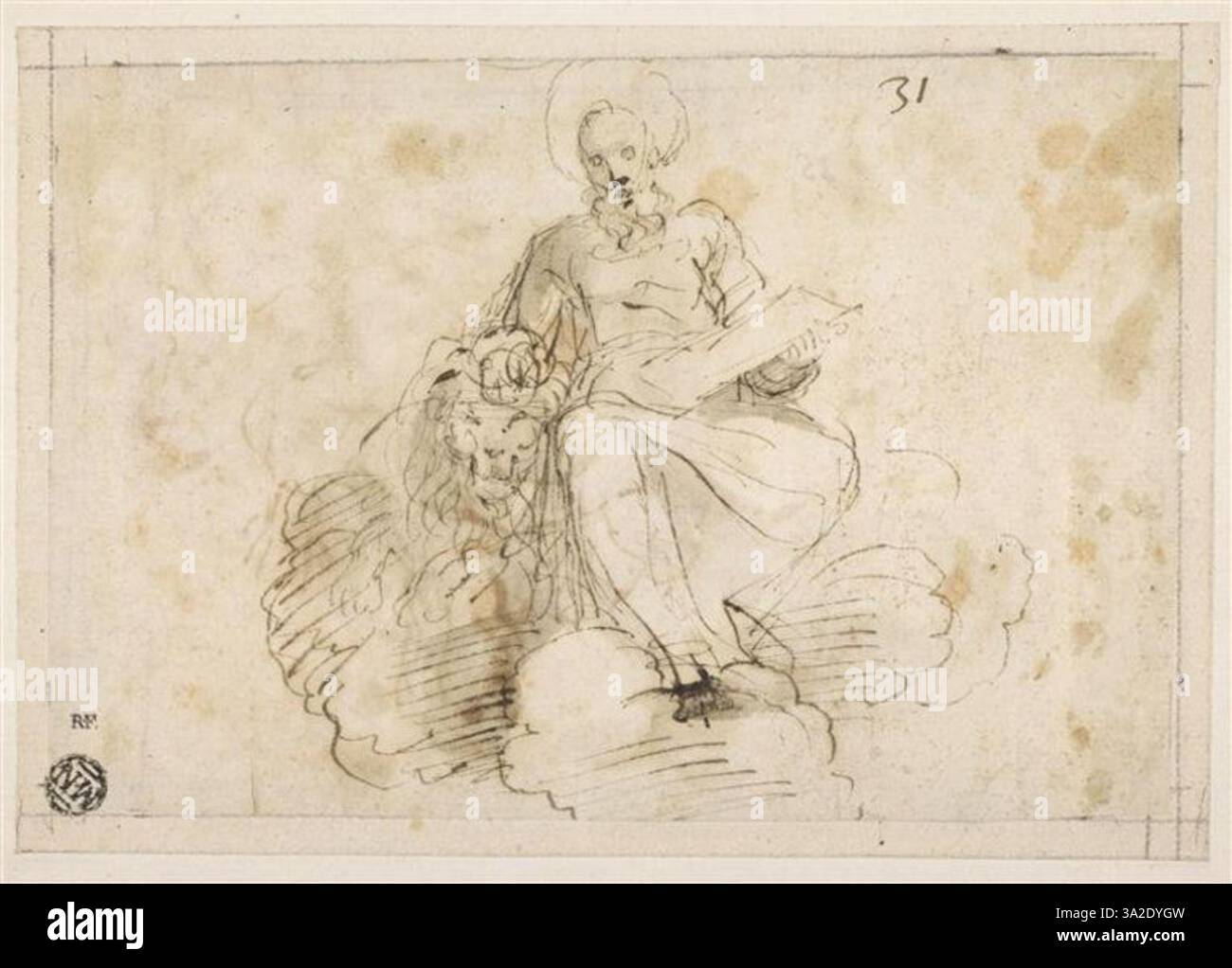 In this drawing, Annibale Carracci portrays Saint Mark seated in a ...