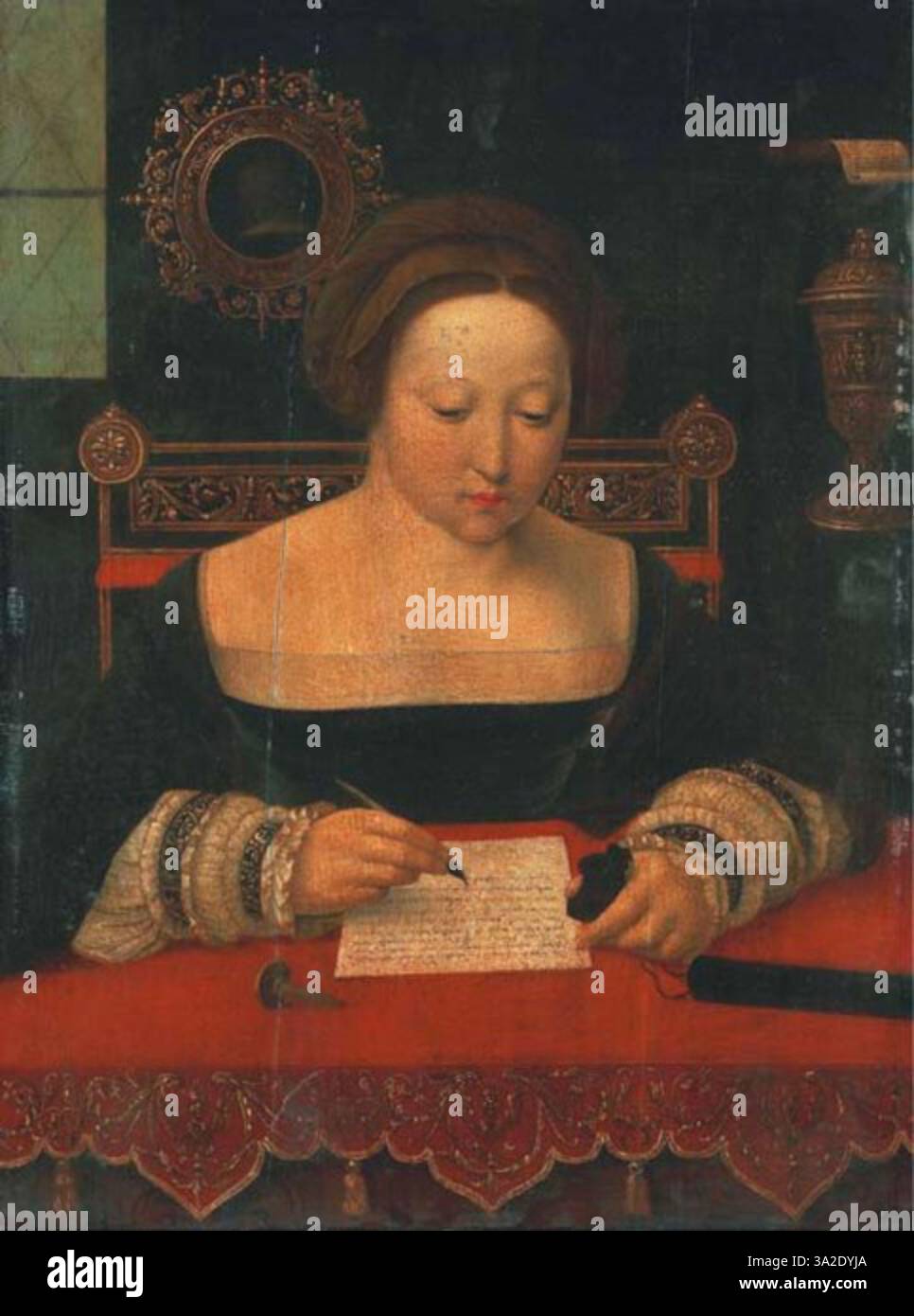 This painting portrays Mary Magdalene as a woman writing a letter at a ...