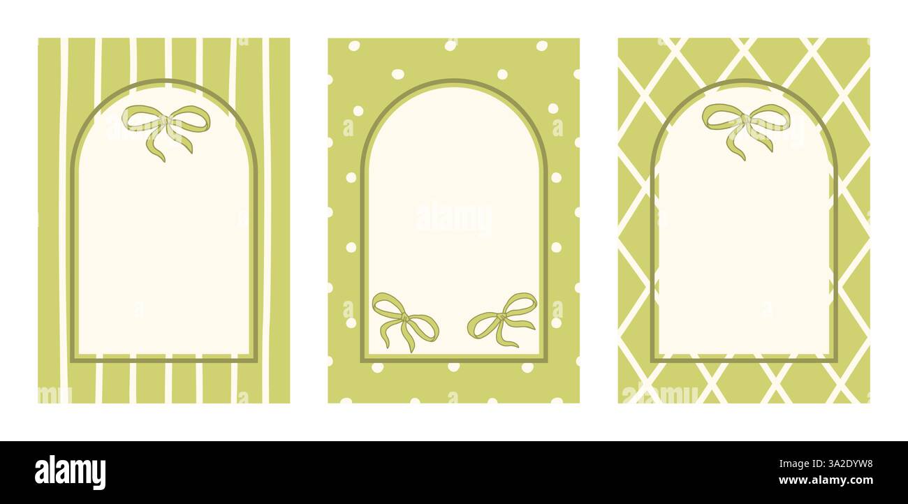 Coquette Greeting card templates set with Bows. Cute Vector ...