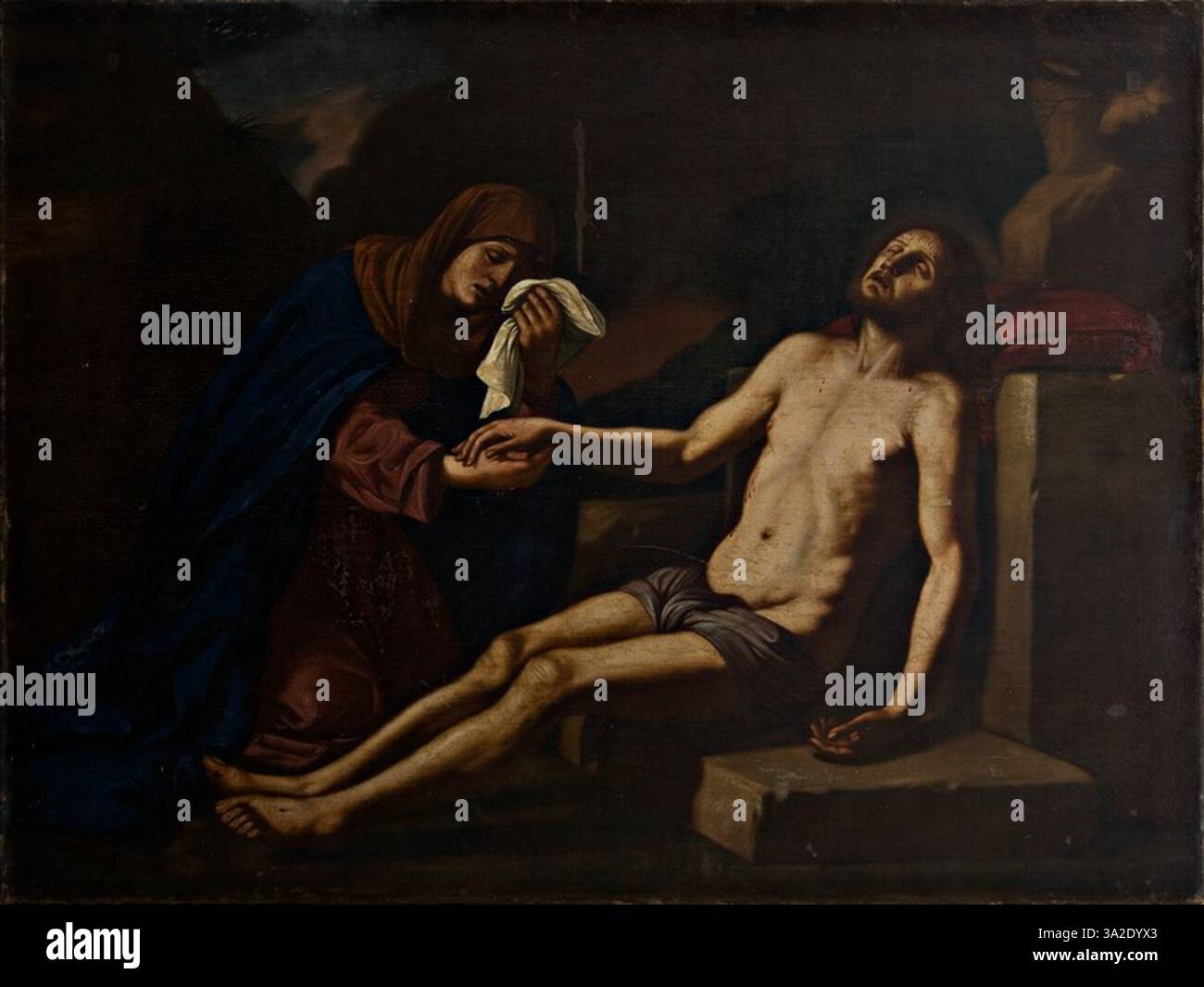 This painting by Guercino depicts the Deposition of Christ, showing the ...