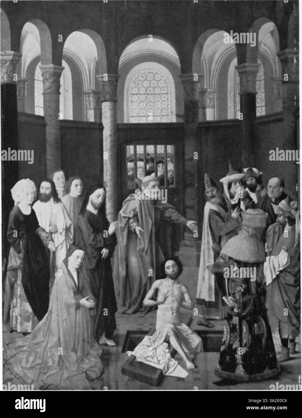 The artwork shows figures in a reflective moment of prayer, their ...