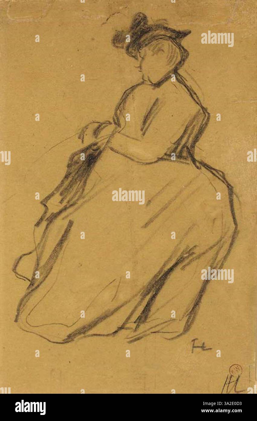 Henri de Toulouse-Lautrec's drawing presents a woman seated in profile ...