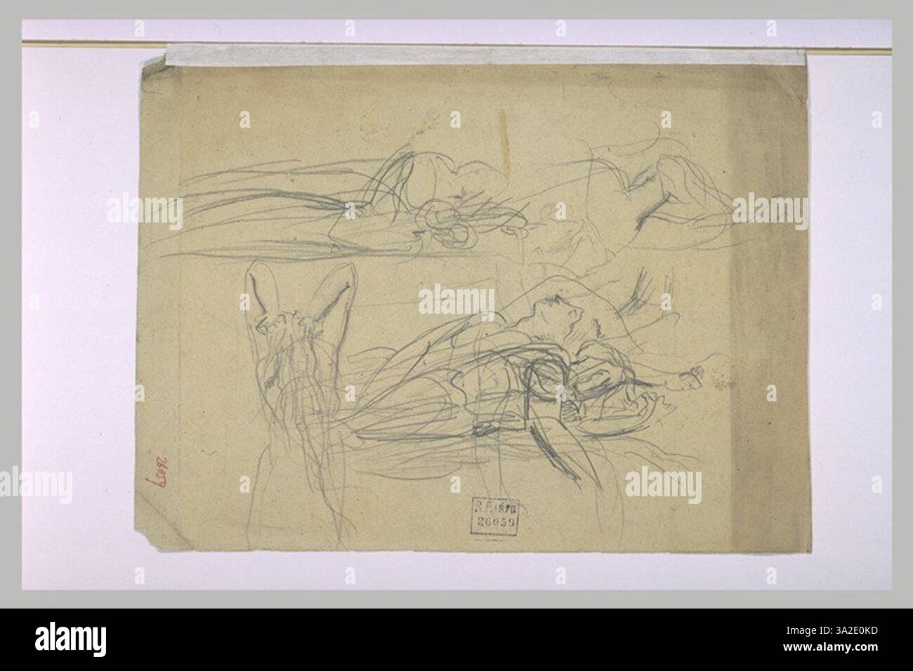This drawing shows studies of sleeping women and one figure with her ...
